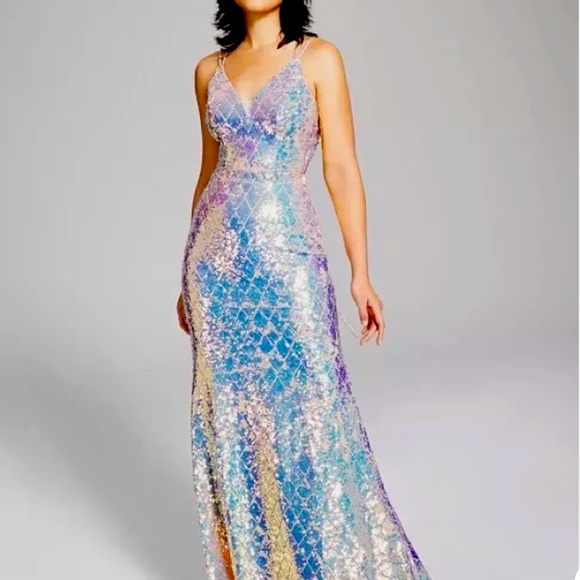TLC | Dresses | Tlc Say Yes To The Prom Mermaid Iridescent Sequin Gown ...